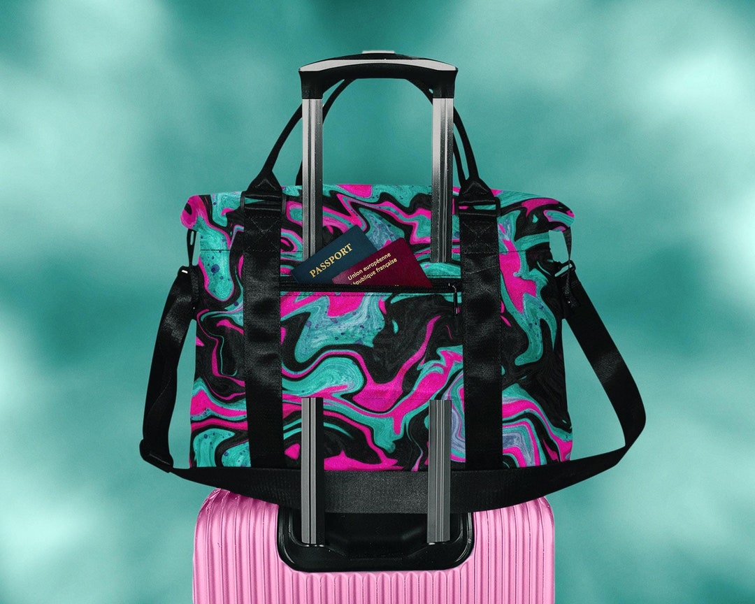 Neon Cyan and Magenta Duffle Bag With Luggage Sleeve, Flashy Teen ...