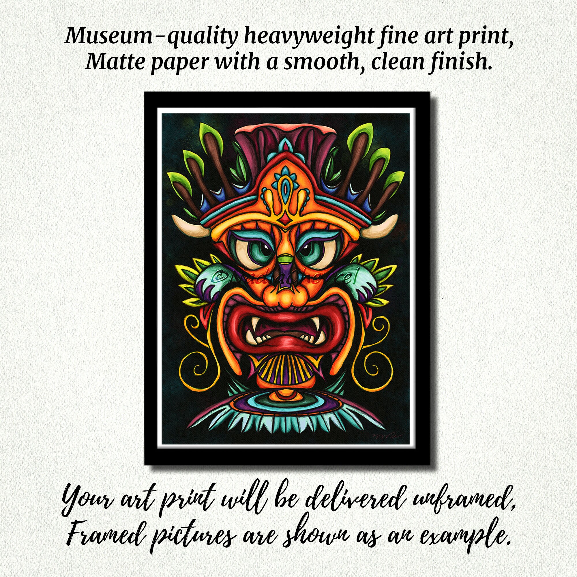 Tiki Totem Art Print Vibrant Maori Mask Painting Printed on - Etsy