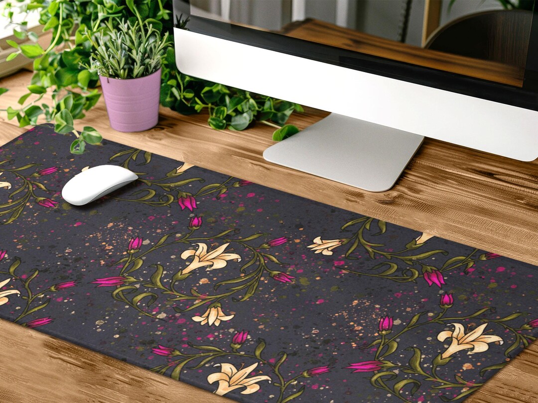 Purple Floral Desk Mat, Fleur-de-lys Patterned XL Mousepad for Laptop ...