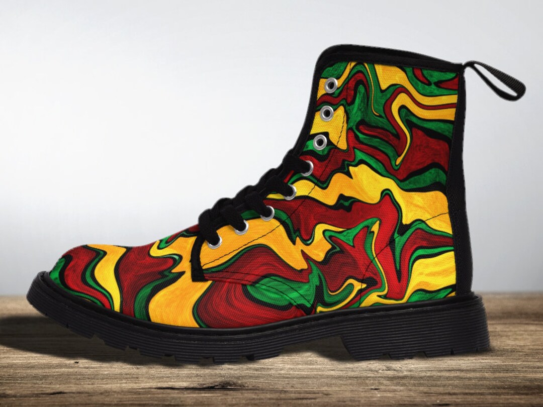 Rasta Combat Boots Men or Women, Canvas Lace up Boots With Reggae ...