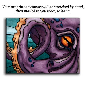 Giant Octopus Art Print on Stretched Canvas, Contemporary Sea Monster ...