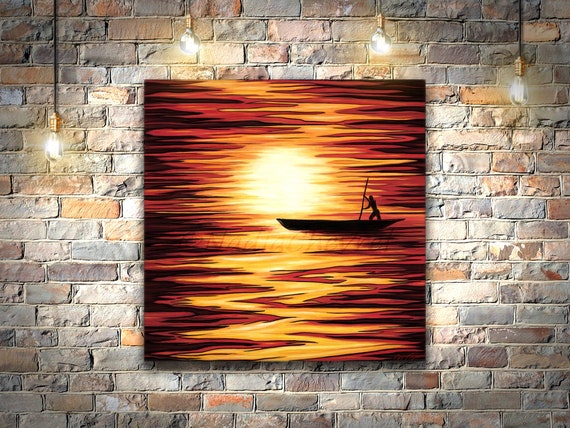 Tableau pirogue africaine et coucher de soleil Peinture - Etsy France