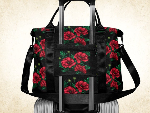 Black Duffle Bag With Red Poppies Women Travel Bag With - Etsy