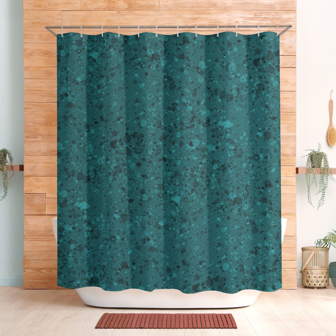 Dark Teal Shower Curtain, Drips Texture Printed Bathtub or Shower Stall ...