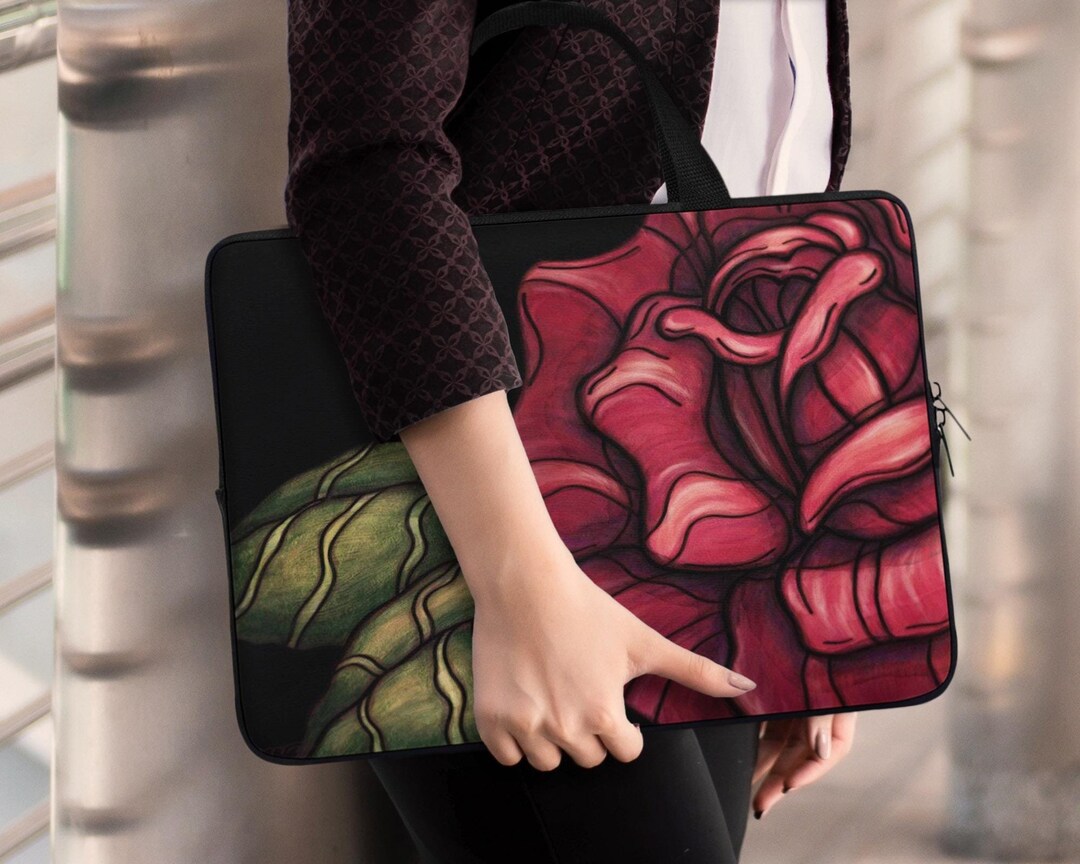 Red Rose Laptop Bag, Floral Laptop Sleeve With Handles, Work Gift for ...