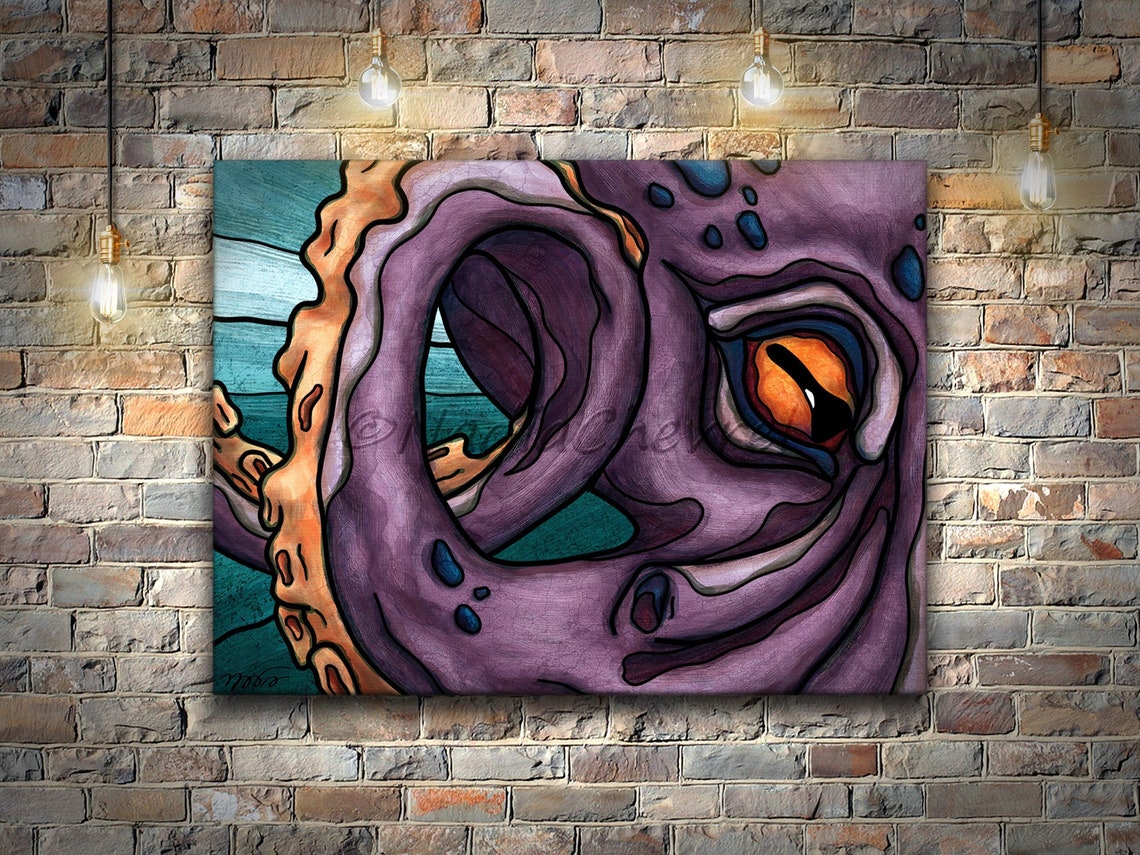 Giant Octopus Art Print on Stretched Canvas Contemporary Sea - Etsy