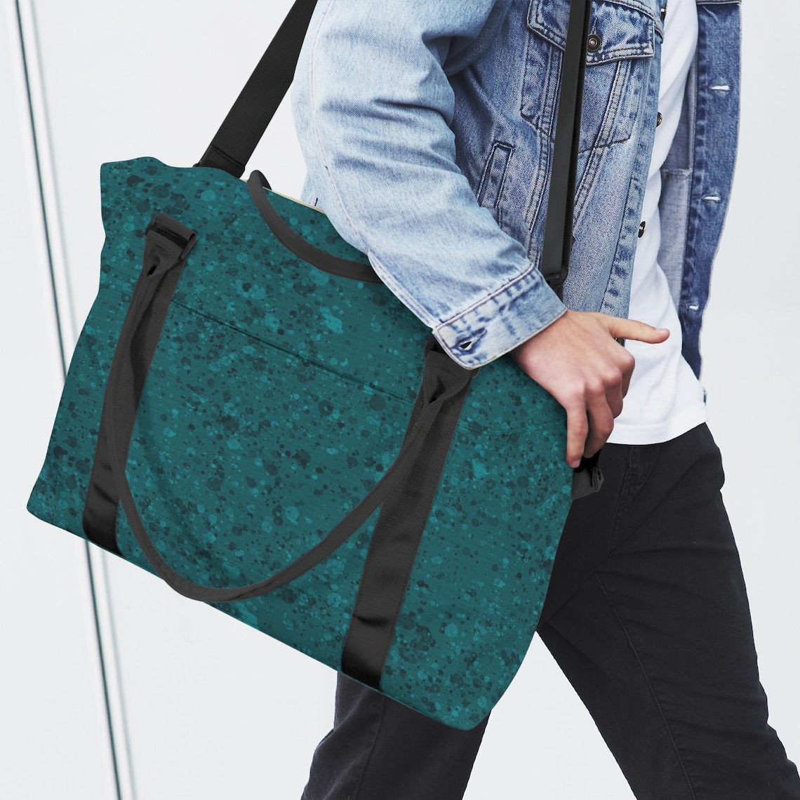 Dark Teal Trolley Sleeve Tote, Lightweight Weekender Bag With Luggage ...