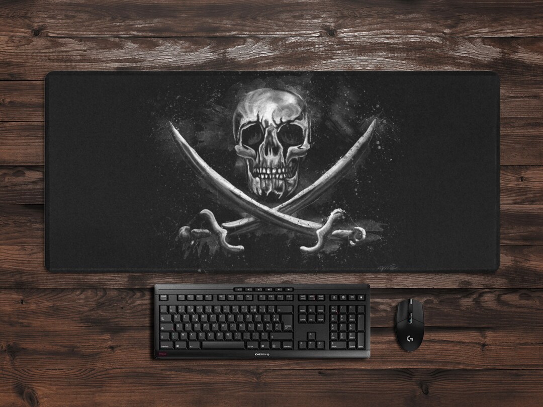 Pirates Flag XXL Mouse Pad, Skull and Crossbones Desk Mat Black and ...