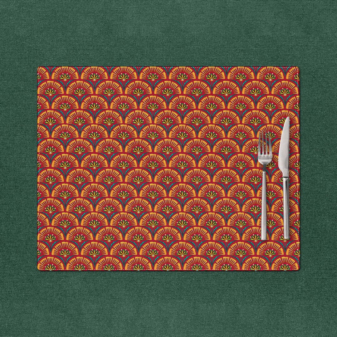 Red Rectangle Placemat Set of 4, Japanese Design Fabric Place Mats for ...