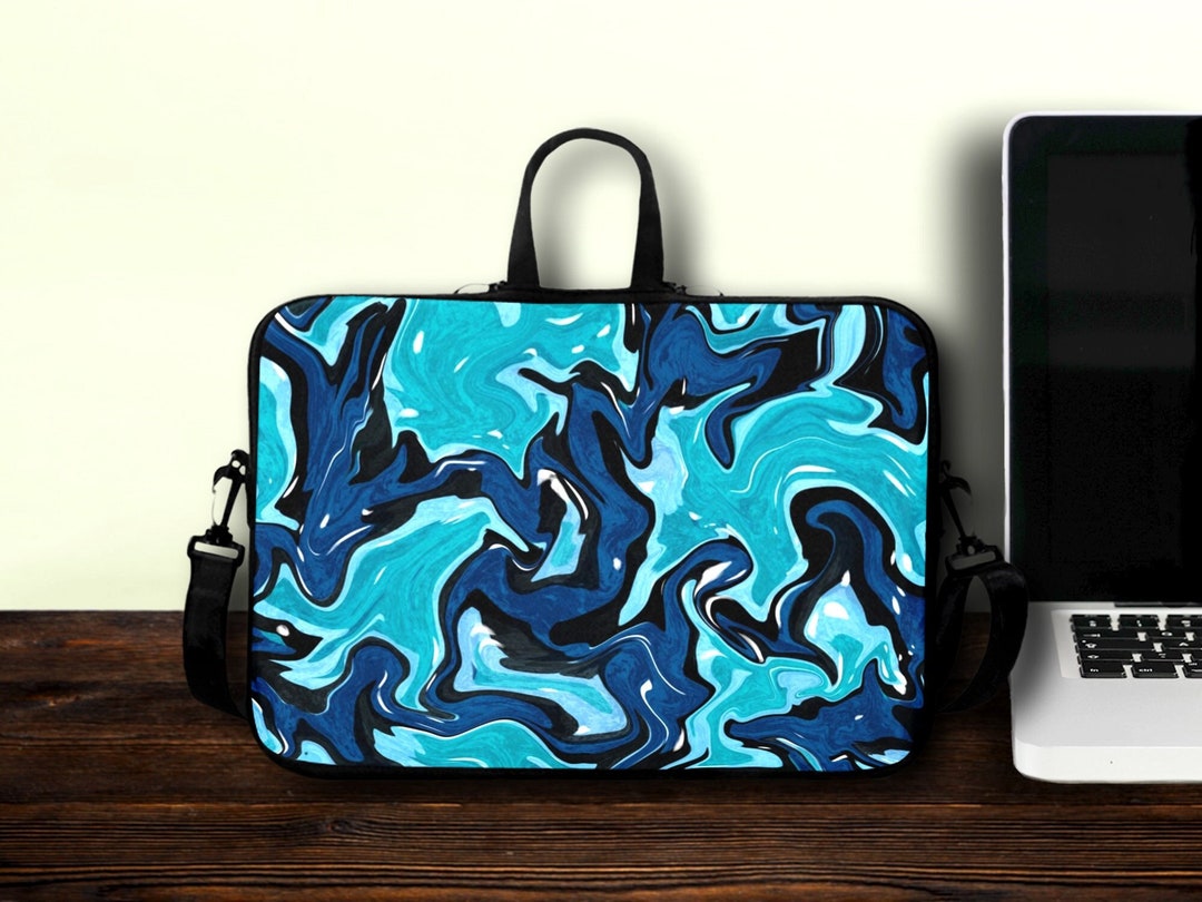 Navy and Sky Blue Camo Laptop Bag With Handles and Strap - Etsy