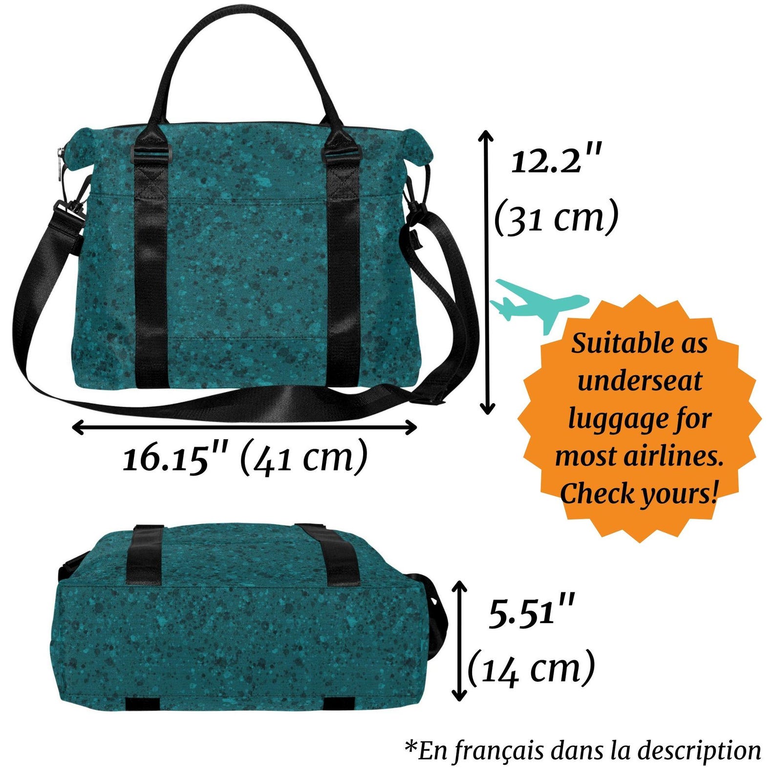 Dark Teal Trolley Sleeve Tote, Lightweight Weekender Bag With Luggage ...
