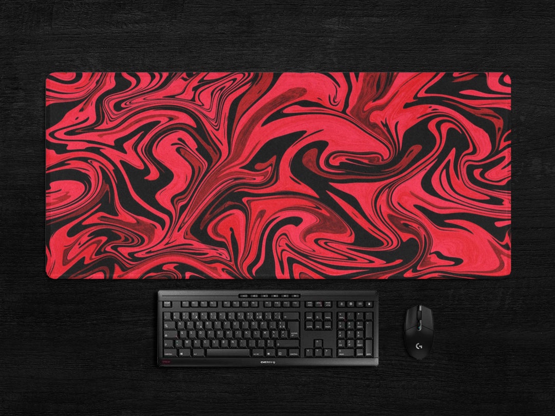 Red and Black Abstract XXL Mousepad, Liquid Marble Mouse Pad for Goth ...