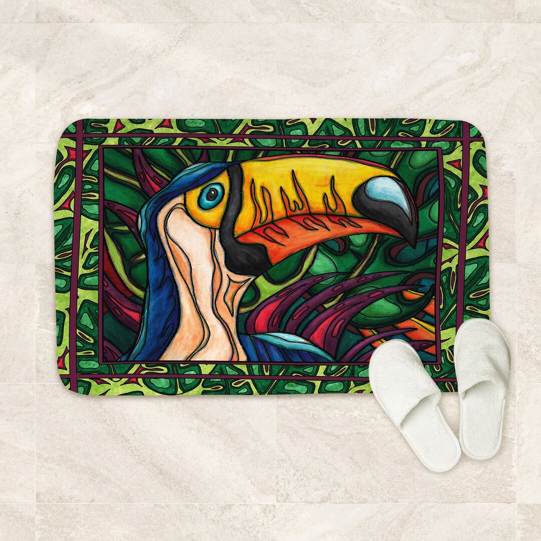 Toucan Bath Mat: Jungle Bird Print, Tropical Bathroom Decor - Etsy