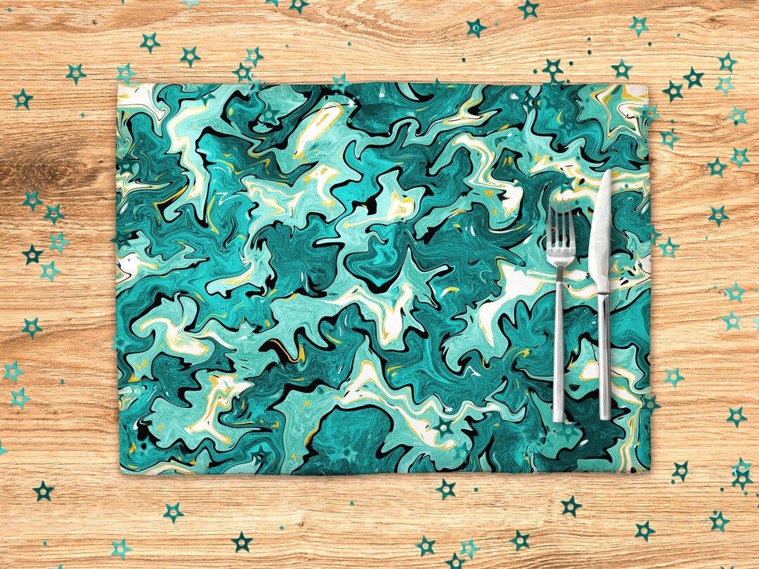 Aqua and Teal Placemats Set, Abstract Decorative Table Mats Set for ...