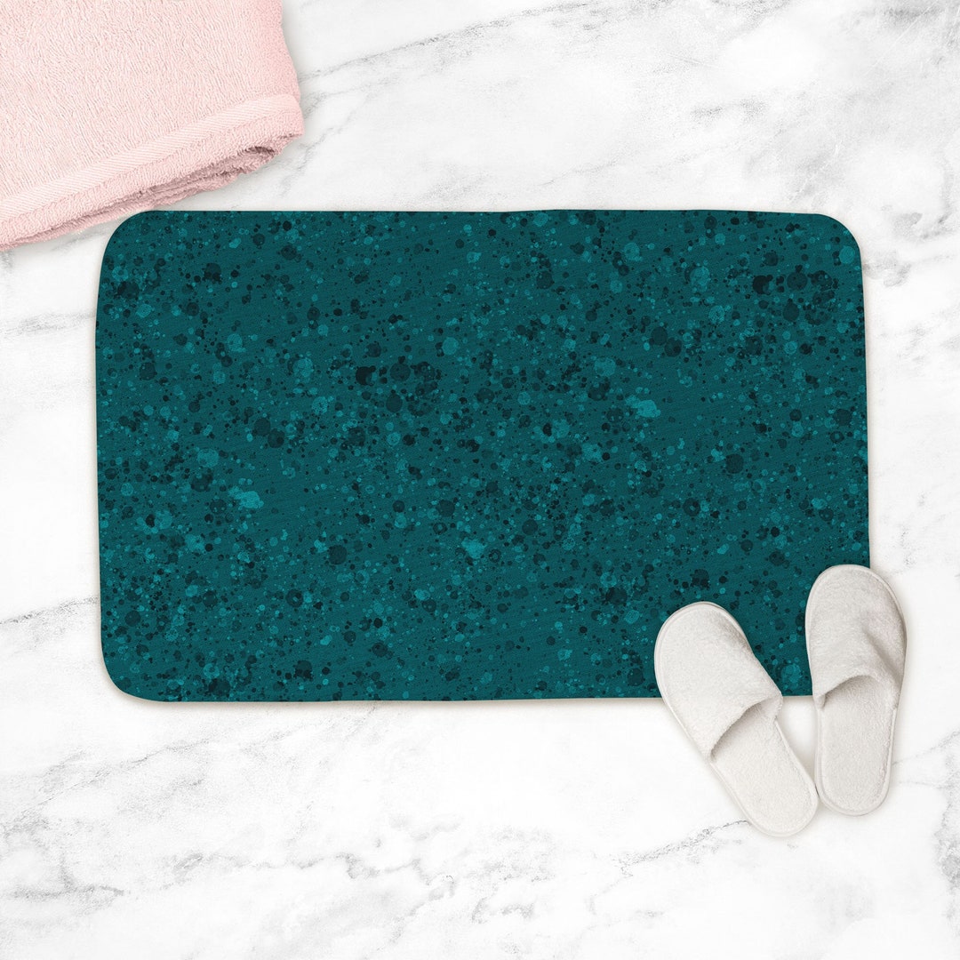 Dark Teal Bath Mat, Paint Drips Texture Printed Memory Foam Bath Mat ...