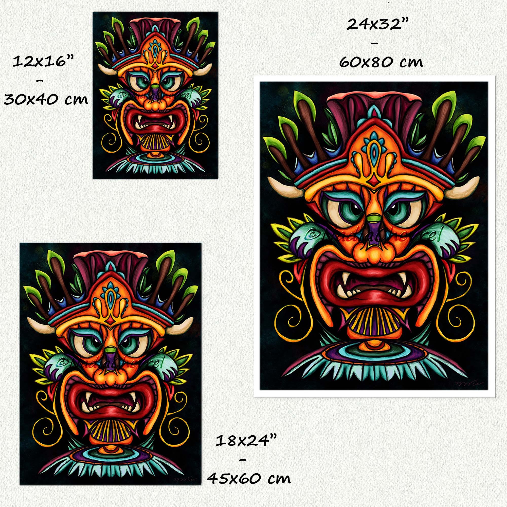 Tiki Totem Art Print Vibrant Maori Mask Painting Printed on - Etsy