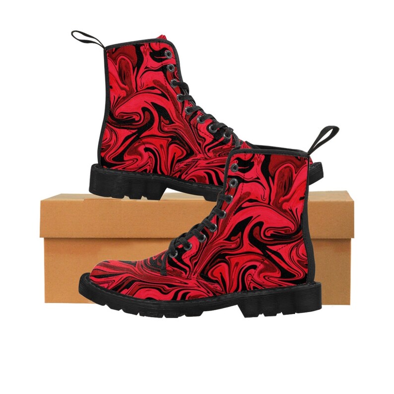 Red and Black Fluid Art Combat Boots Printed Canvas Boots - Etsy