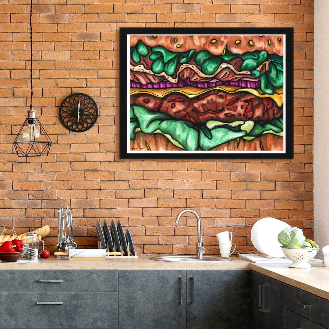 Hamburger Art Print, Cheeseburger Pop Art Painting Printed on Matte ...