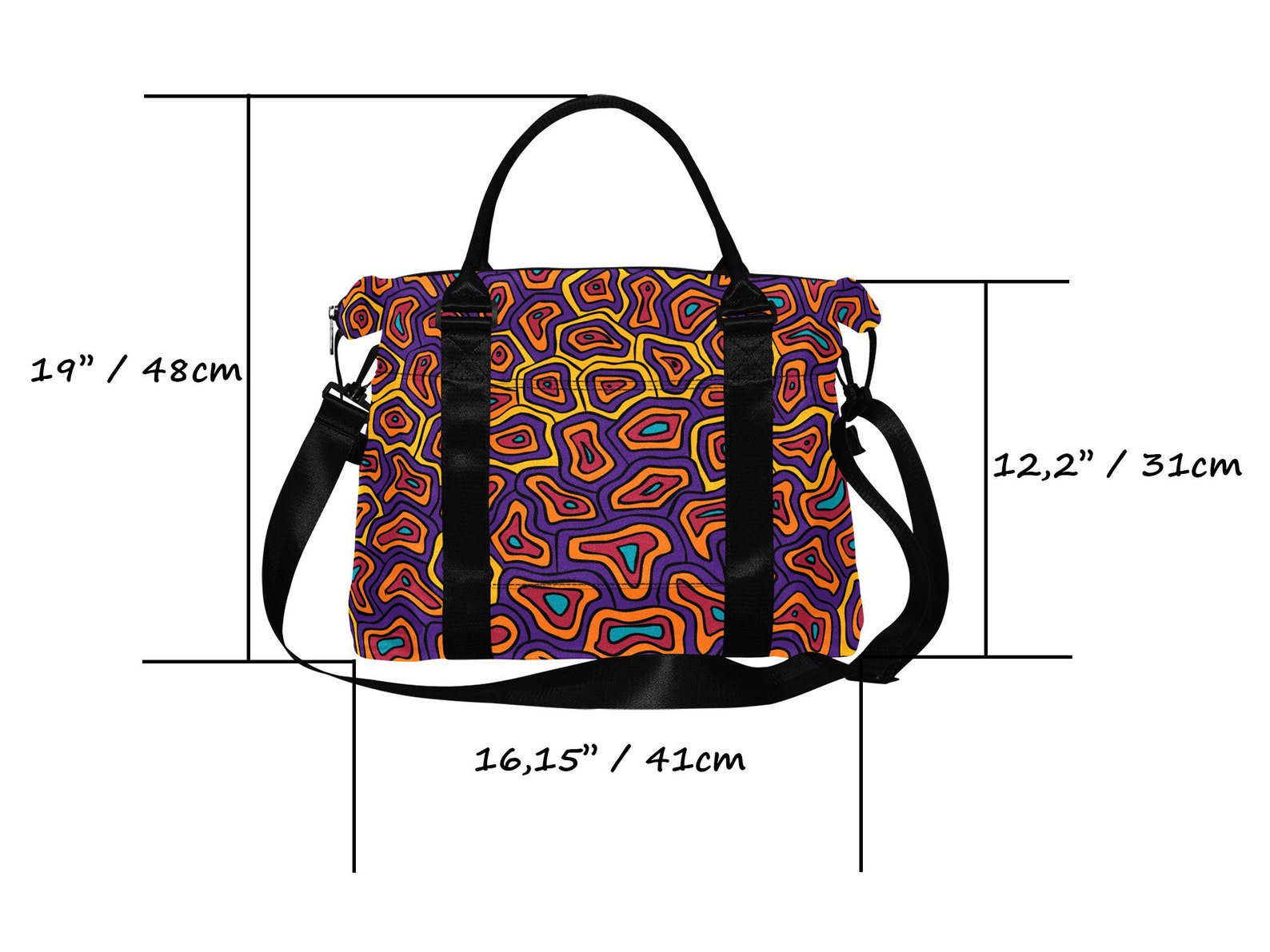 Orange and Purple Shapes Duffle Bag, Groovy Weekender Bag With Strap ...