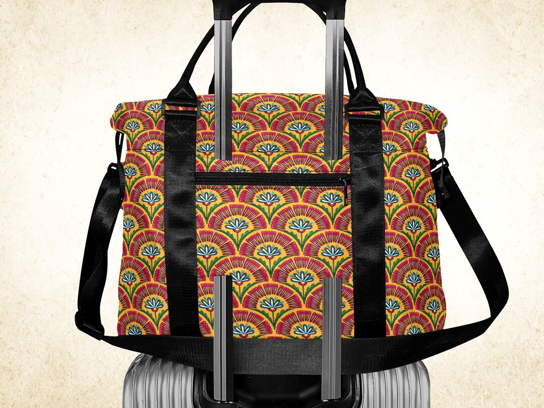Japanese Fan Nylon Duffle Bag, Colorful Weekender Tote With Strap and ...