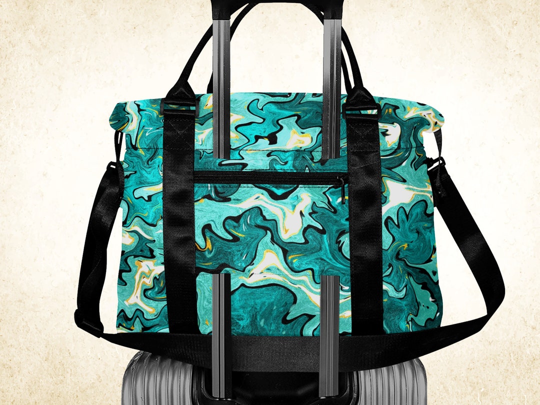 Teal and Aqua Weekender Bag, Nylon Travel Bag With Handles Strap and ...
