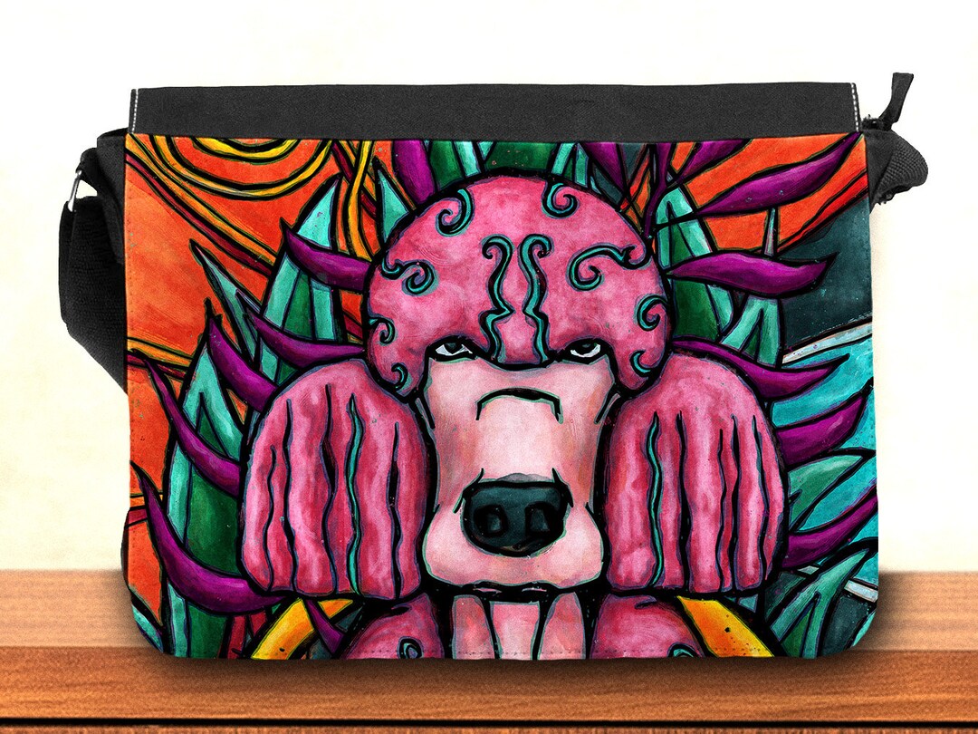Pink Poodle Crossbody Bag, Fabric Messenger Bag Printed With Bright Dog ...