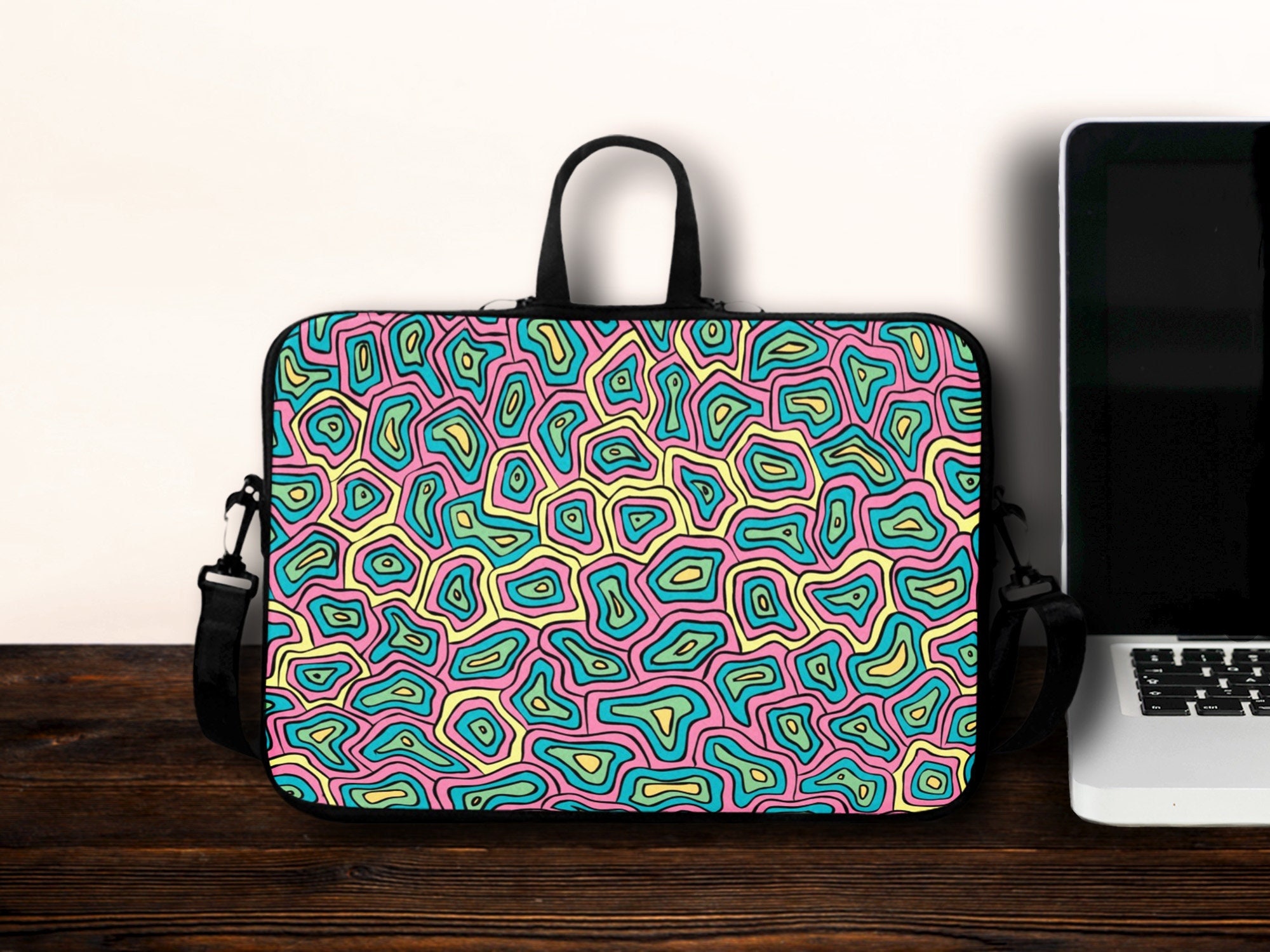 Pastel Abstract Computer Sleeve With Strap, Pop Art Tablet Zipper Pouch ...