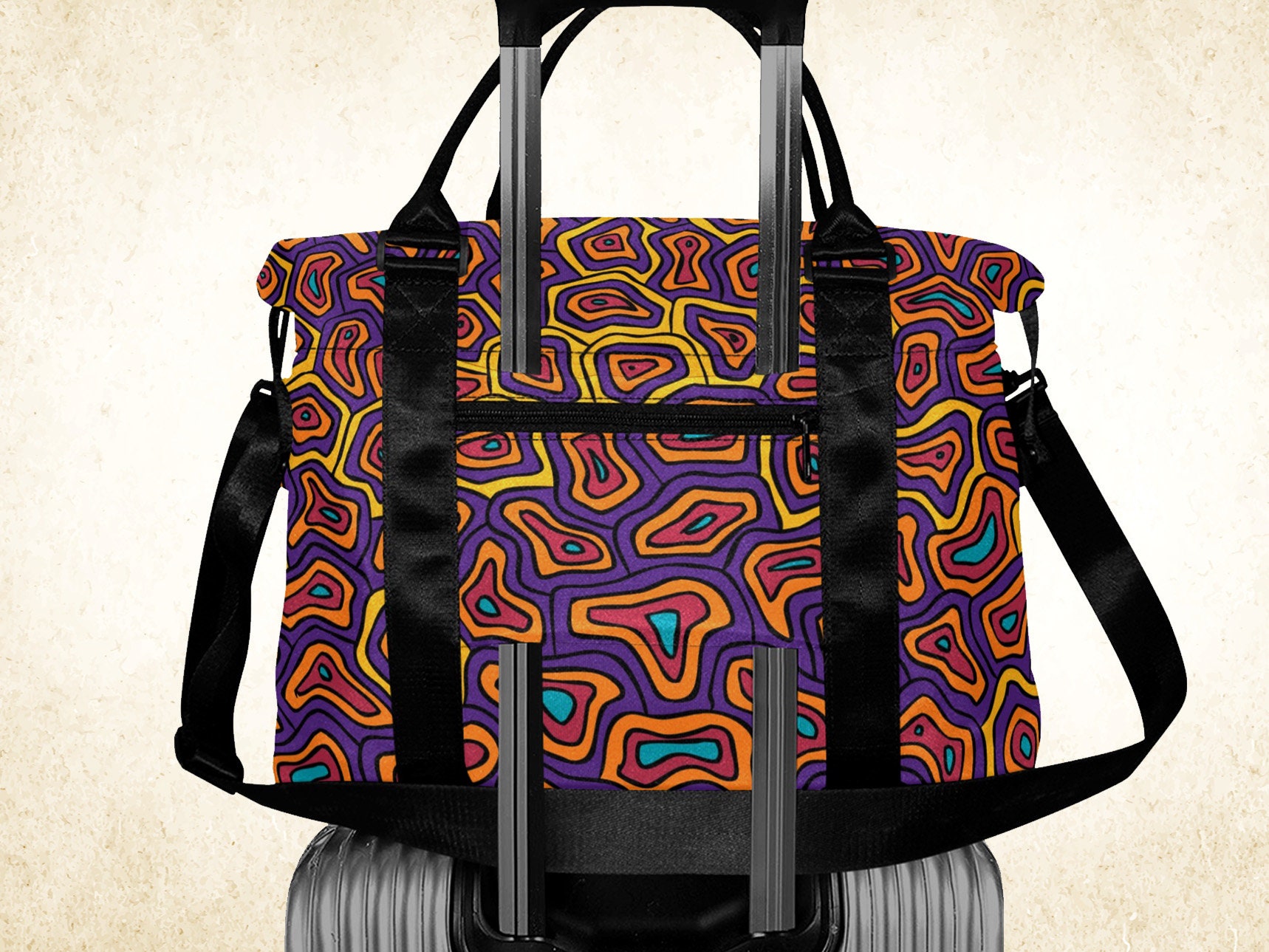 Orange and Purple Shapes Duffle Bag, Groovy Weekender Bag With Strap ...