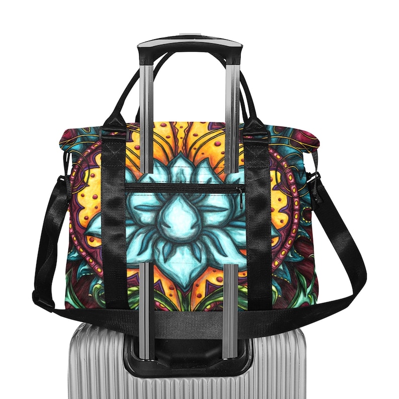 Blue Lotus Flower Duffle Bag, Colorful Women Travel Tote Bag With ...