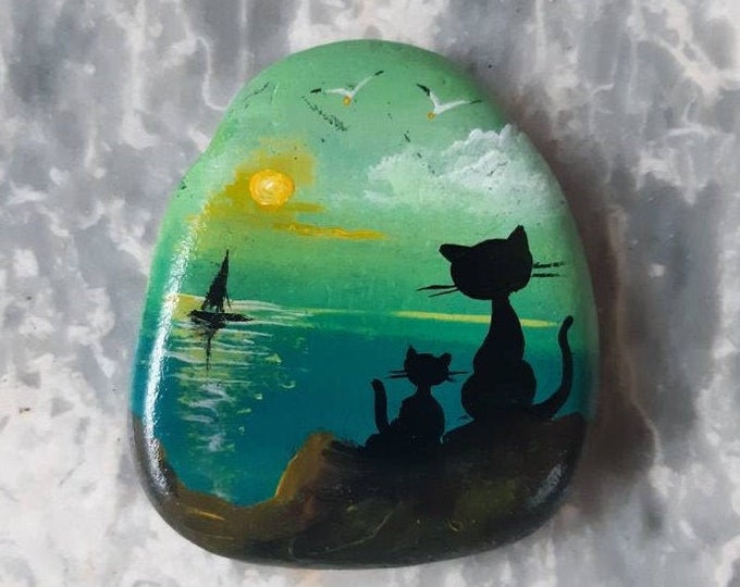 Cat Stone Painting Hand Painted Cat Rock Black Cats - Etsy