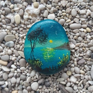 Hand-painted Magnet, Beach Stone Magnet, Landscape Magnet, Miniature ...