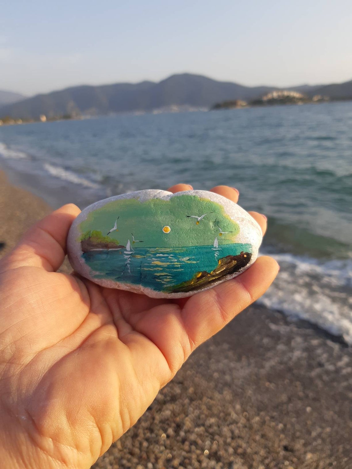 Beach Stone Painting Hand Painted on Stone Sailboat Stone - Etsy