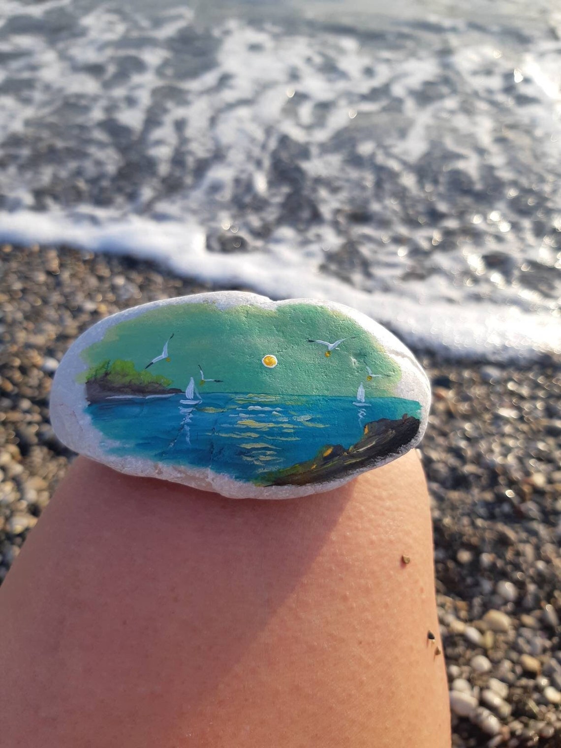 Beach Stone Painting Hand Painted on Stone Sailboat Stone - Etsy