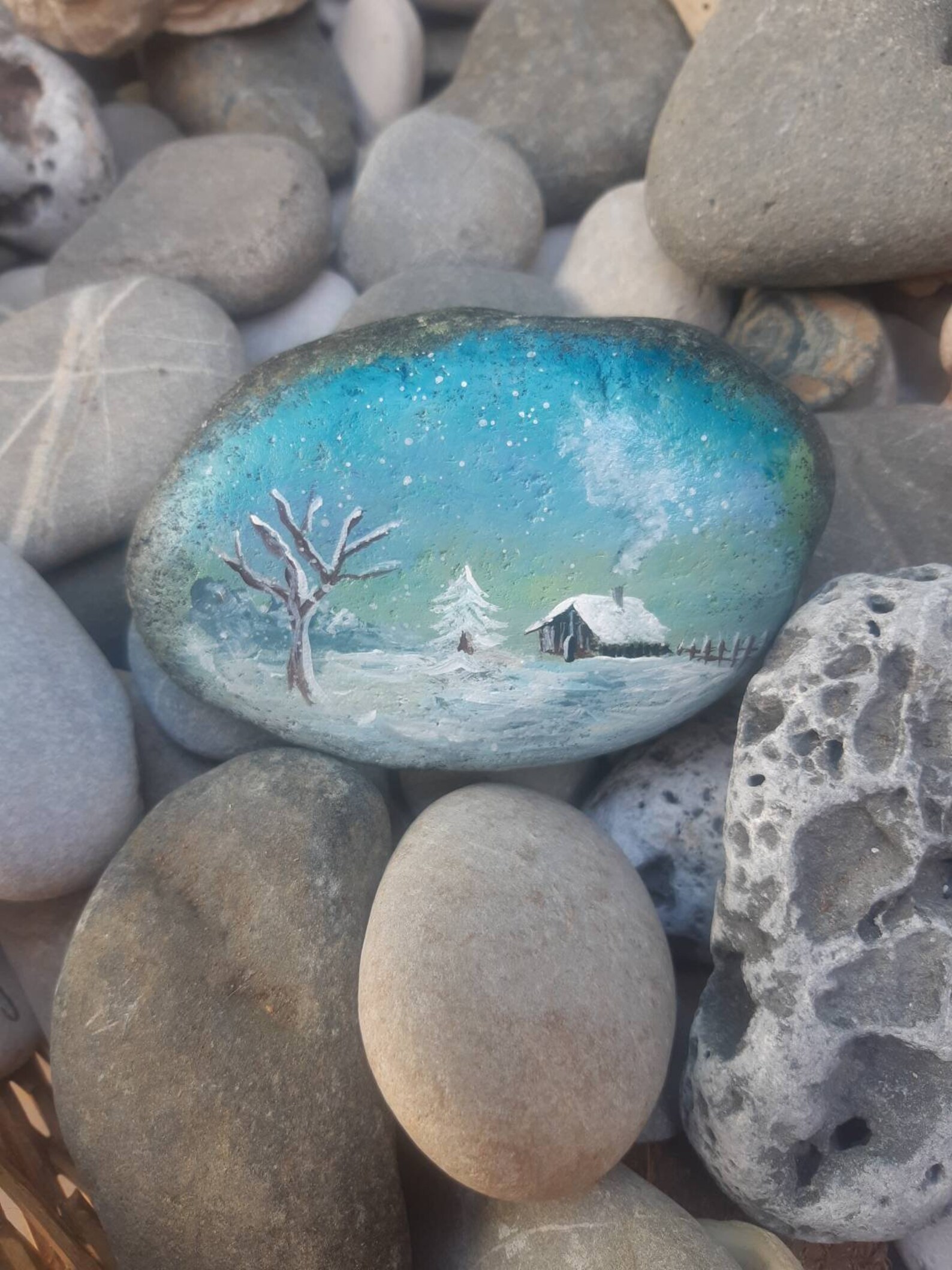 Winter Landscape Painting Landscape Painted Rock Beach Stone - Etsy