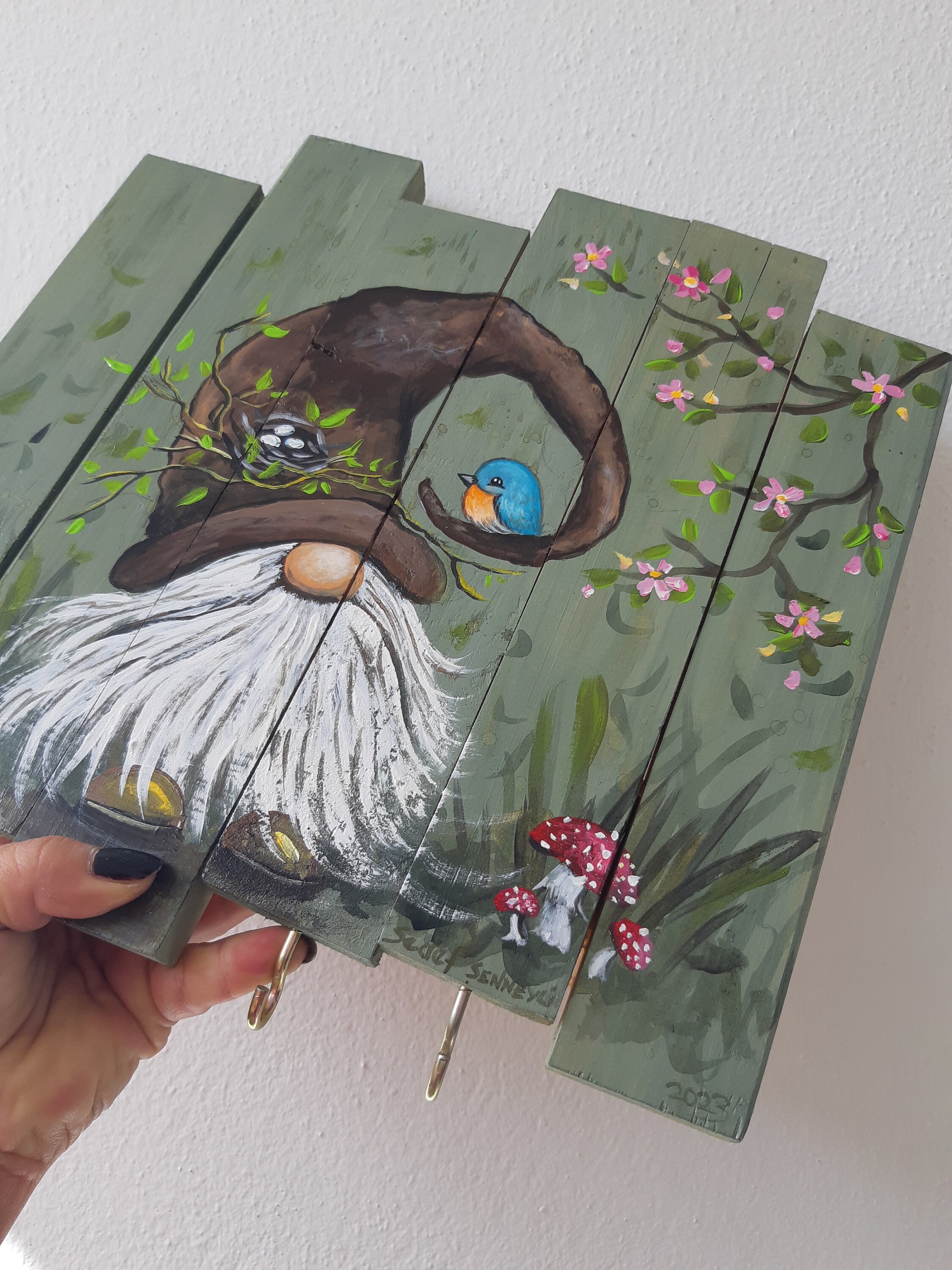 Gnome Painting, Painted Wood Art, Handmade Wall Decor, Original ...