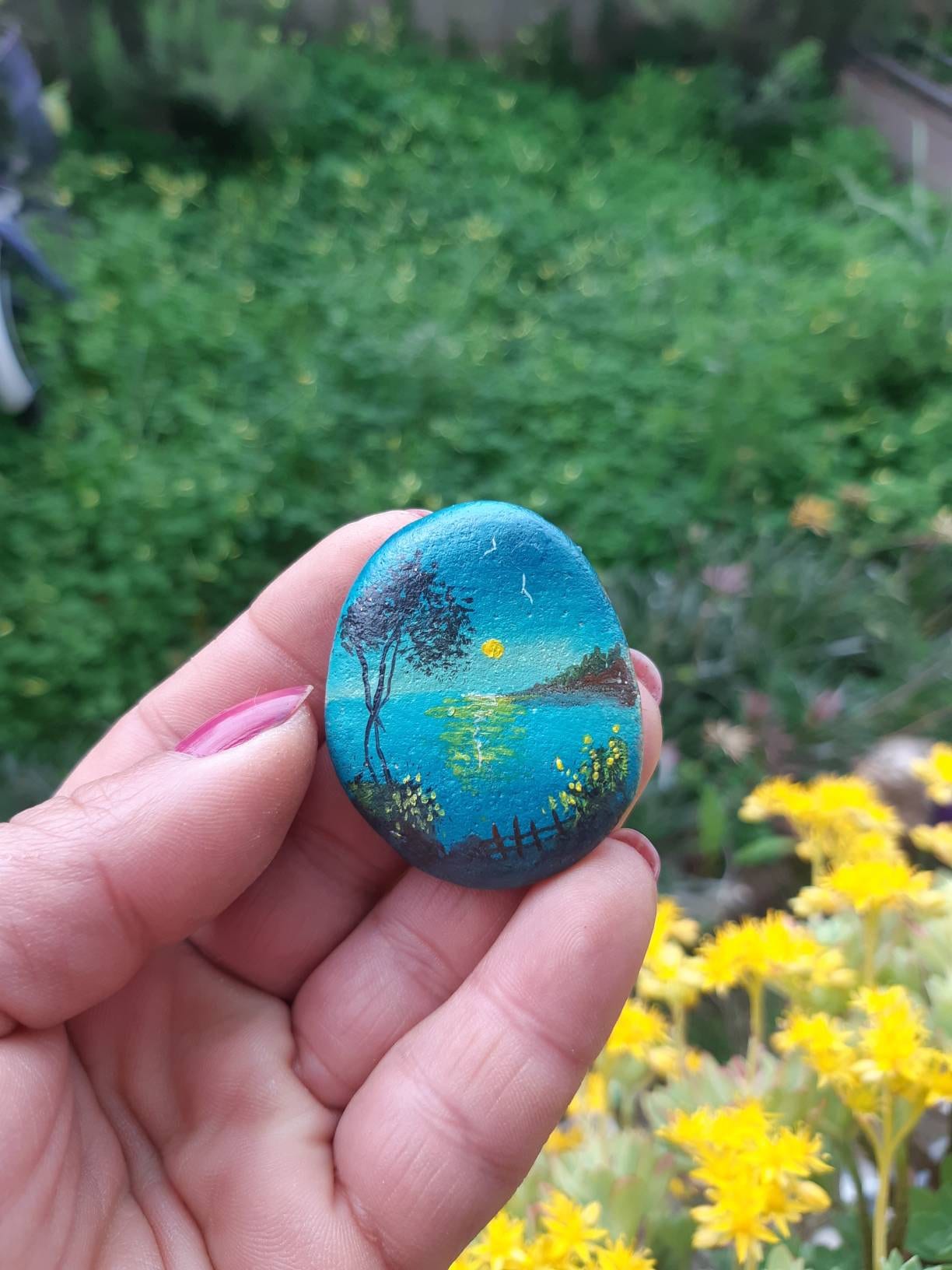 Hand-painted Magnet, Beach Stone Magnet, Landscape Magnet, Miniature ...