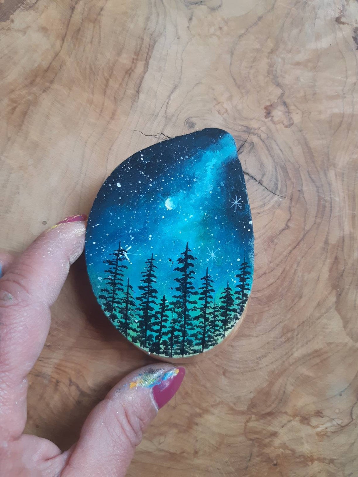 Starry Night Magnet, Hand-painted Wooden Magnet, Handmade Magnet ...