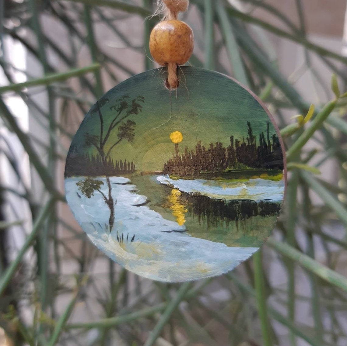 Nature Landscape Painting Christmas Tree Ornament Hand - Etsy