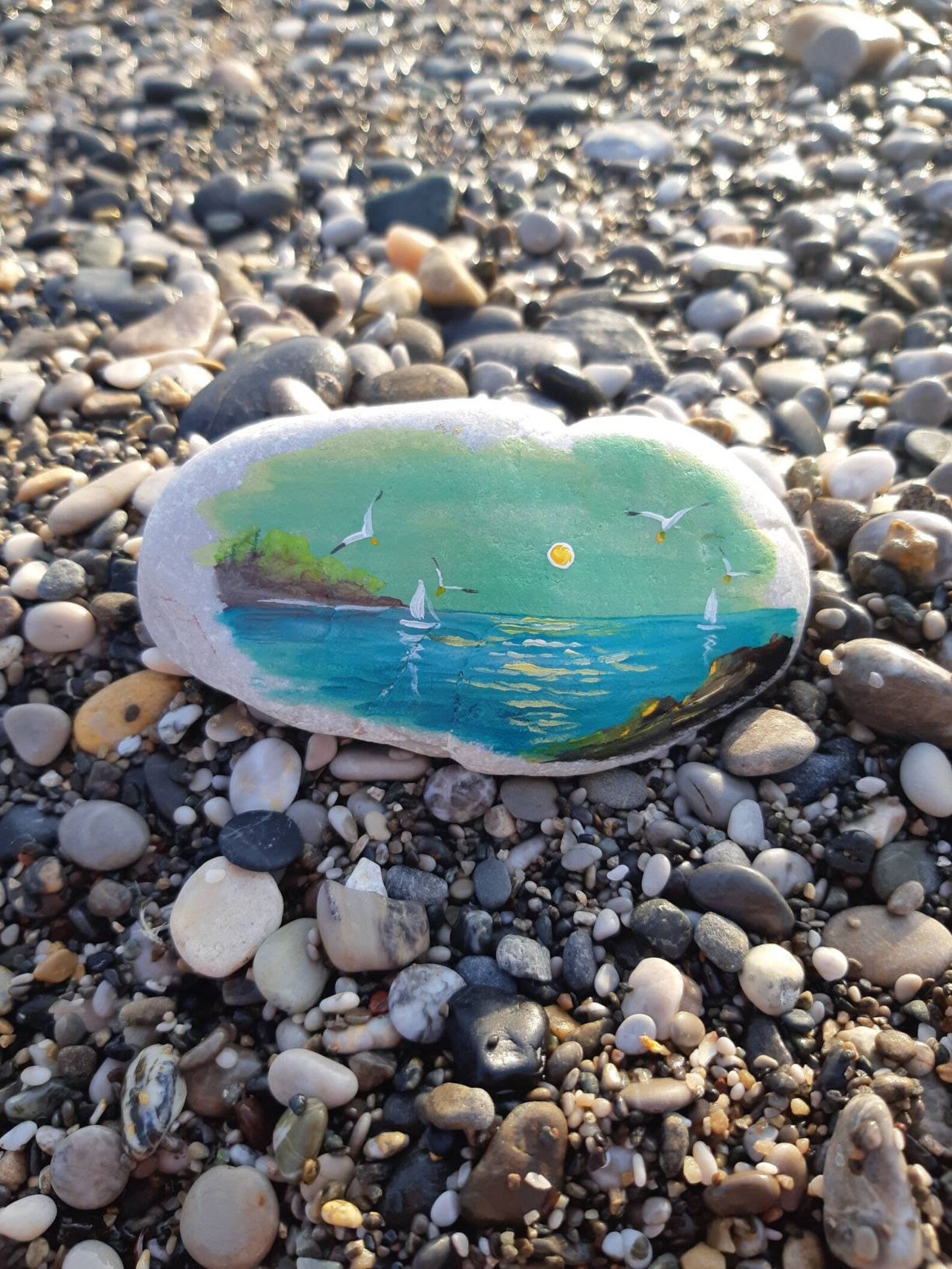 Beach Stone Painting Hand Painted on Stone Sailboat Stone - Etsy