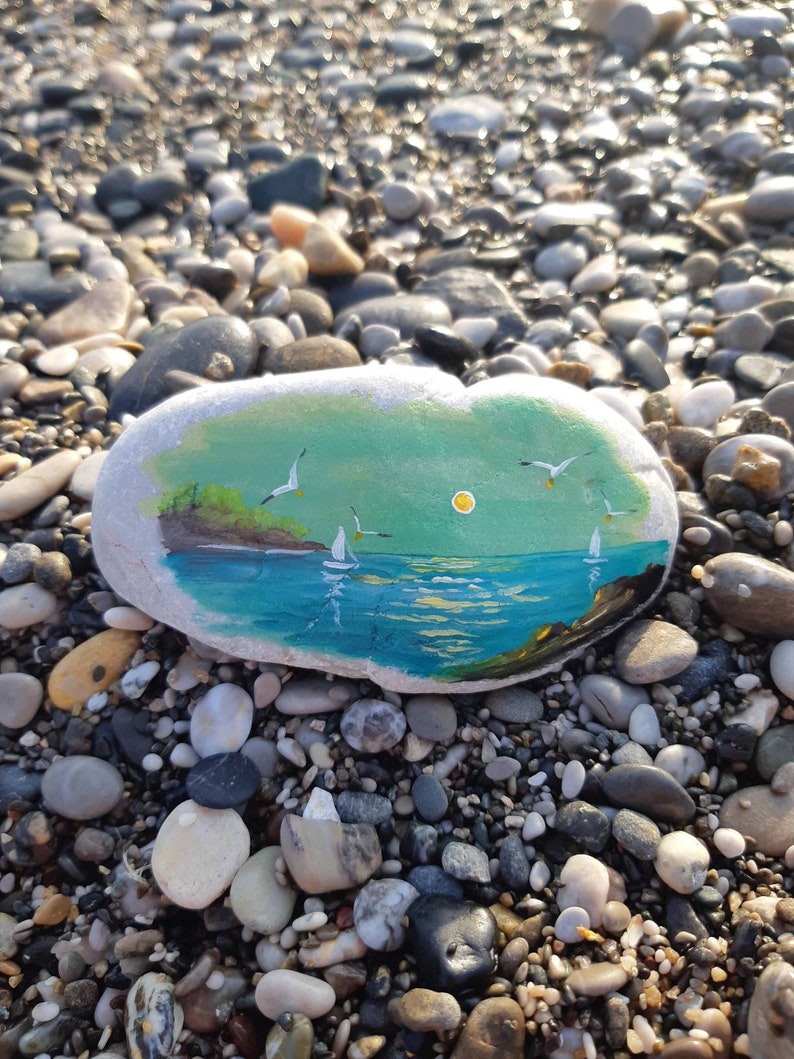 Beach Stone Painting Hand Painted on Stone Sailboat Stone - Etsy