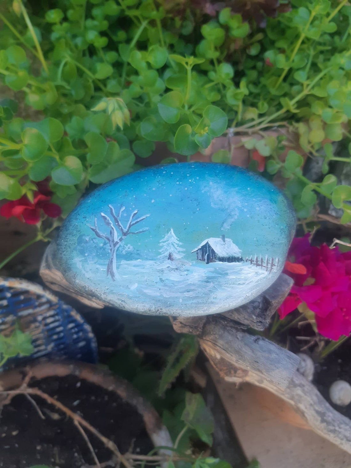 Winter Landscape Painting Landscape Painted Rock Beach Stone - Etsy