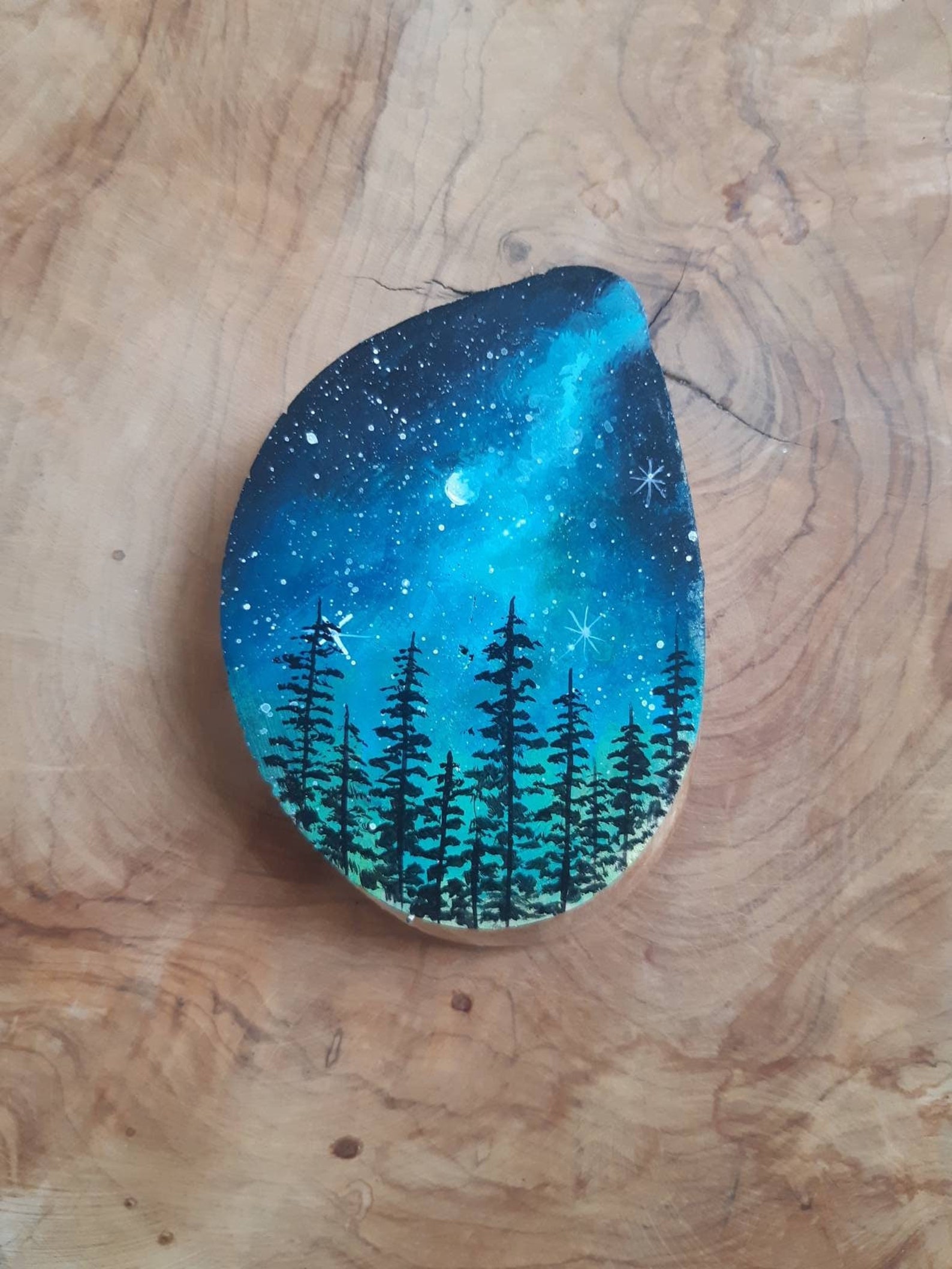 Starry Night Magnet, Hand-painted Wooden Magnet, Handmade Magnet ...
