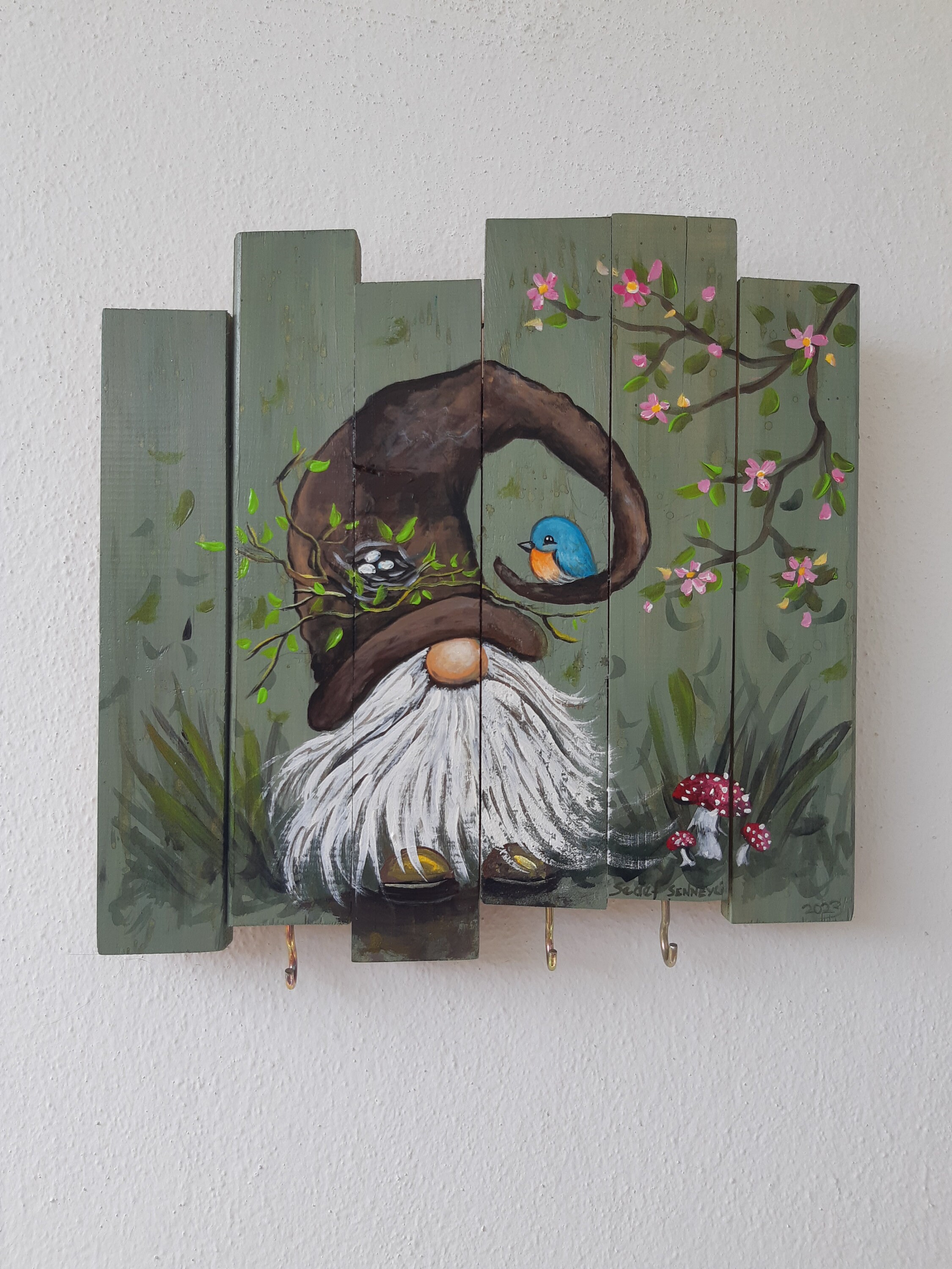 Gnome Painting, Painted Wood Art, Handmade Wall Decor, Original ...