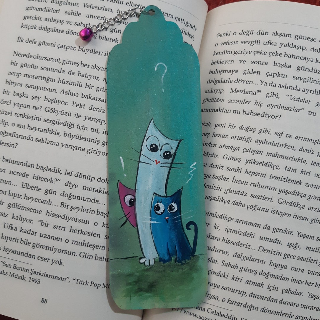Curious Cats, Wooden Bookmark, Cat Bookmark, Hand-painted Bookmark ...