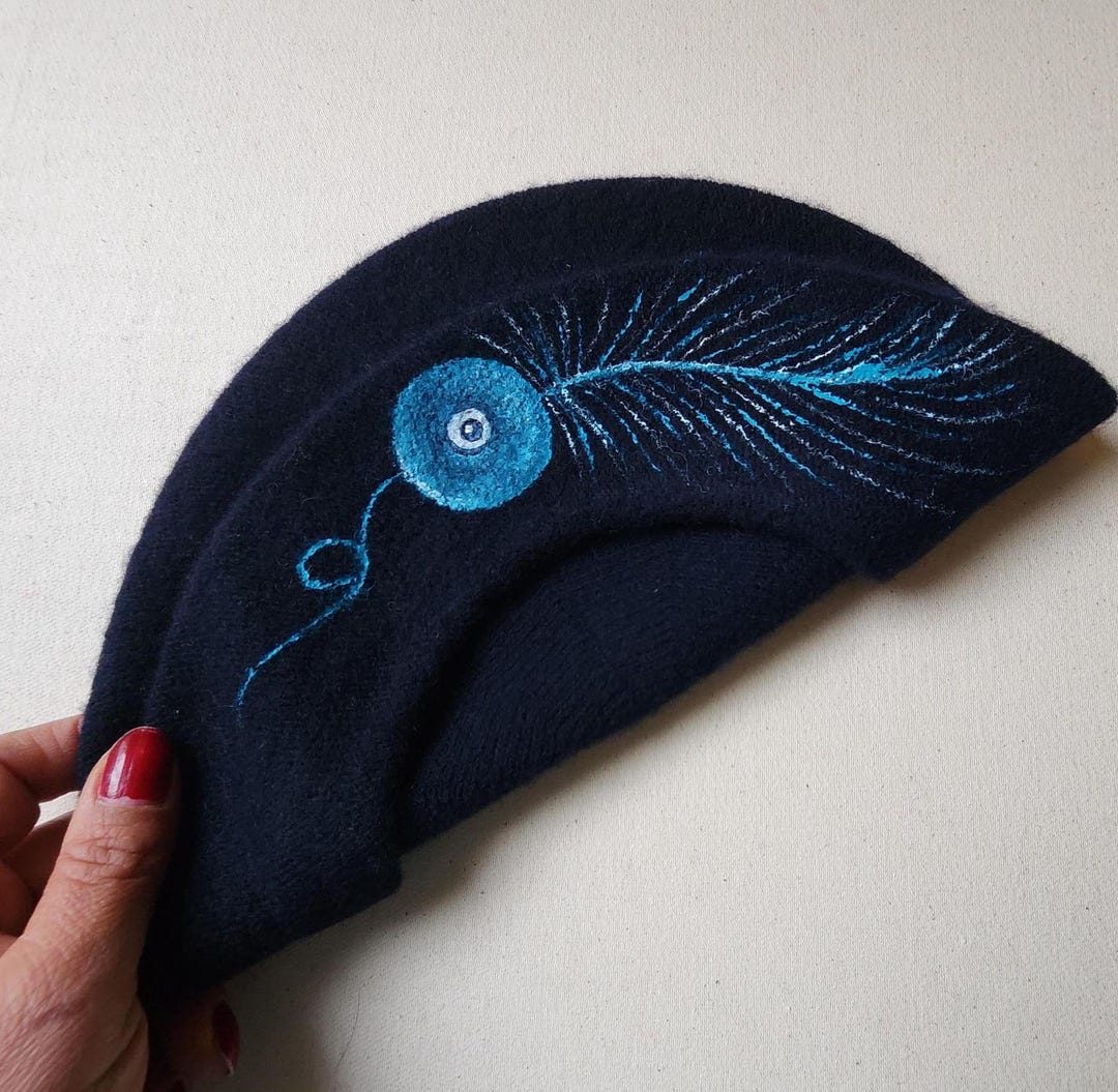 Evil Eye Beret, Painters Beret, French Beret, Dark Blue Women Winter ...