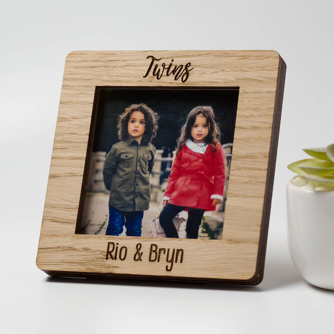 Personalised Twins Photo Frame, Oak Square, Christening Gift, New ...