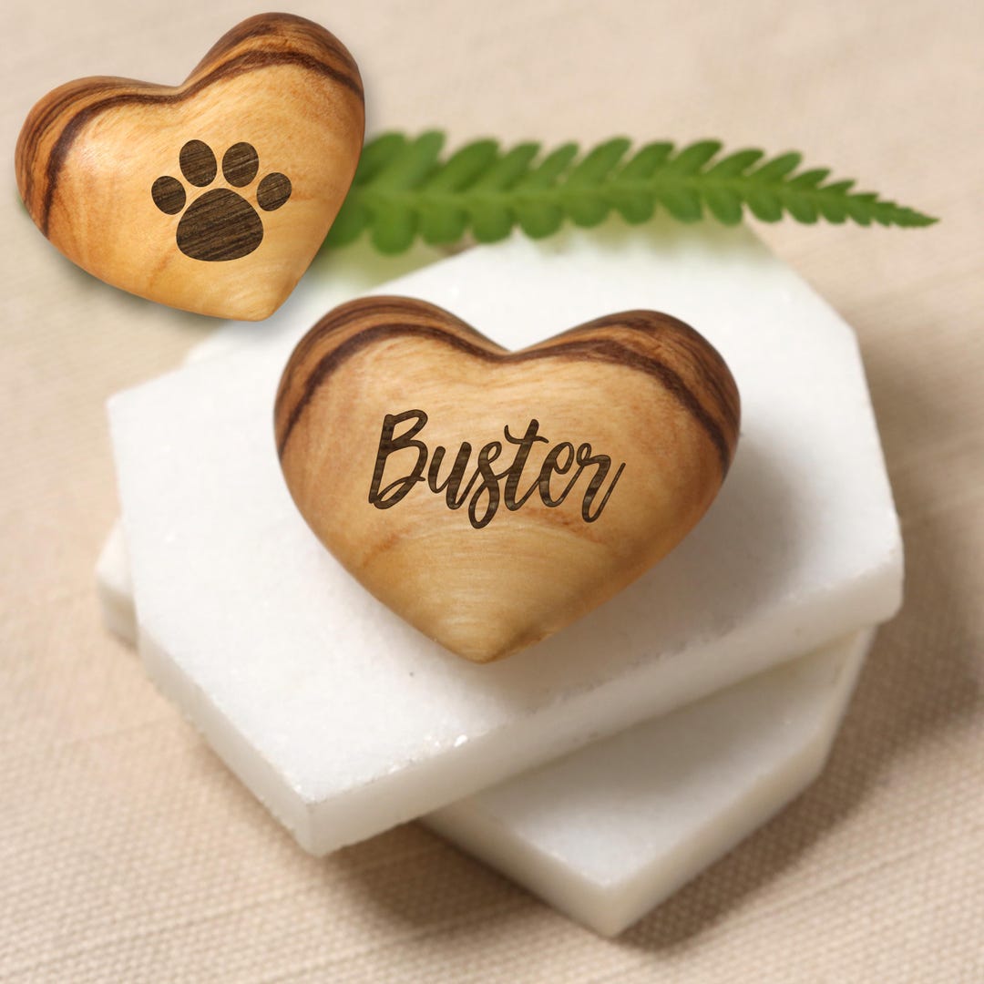 Olive Wood Pet Loss Heart, Paw Print Pocket Token, Animal Bereavement ...