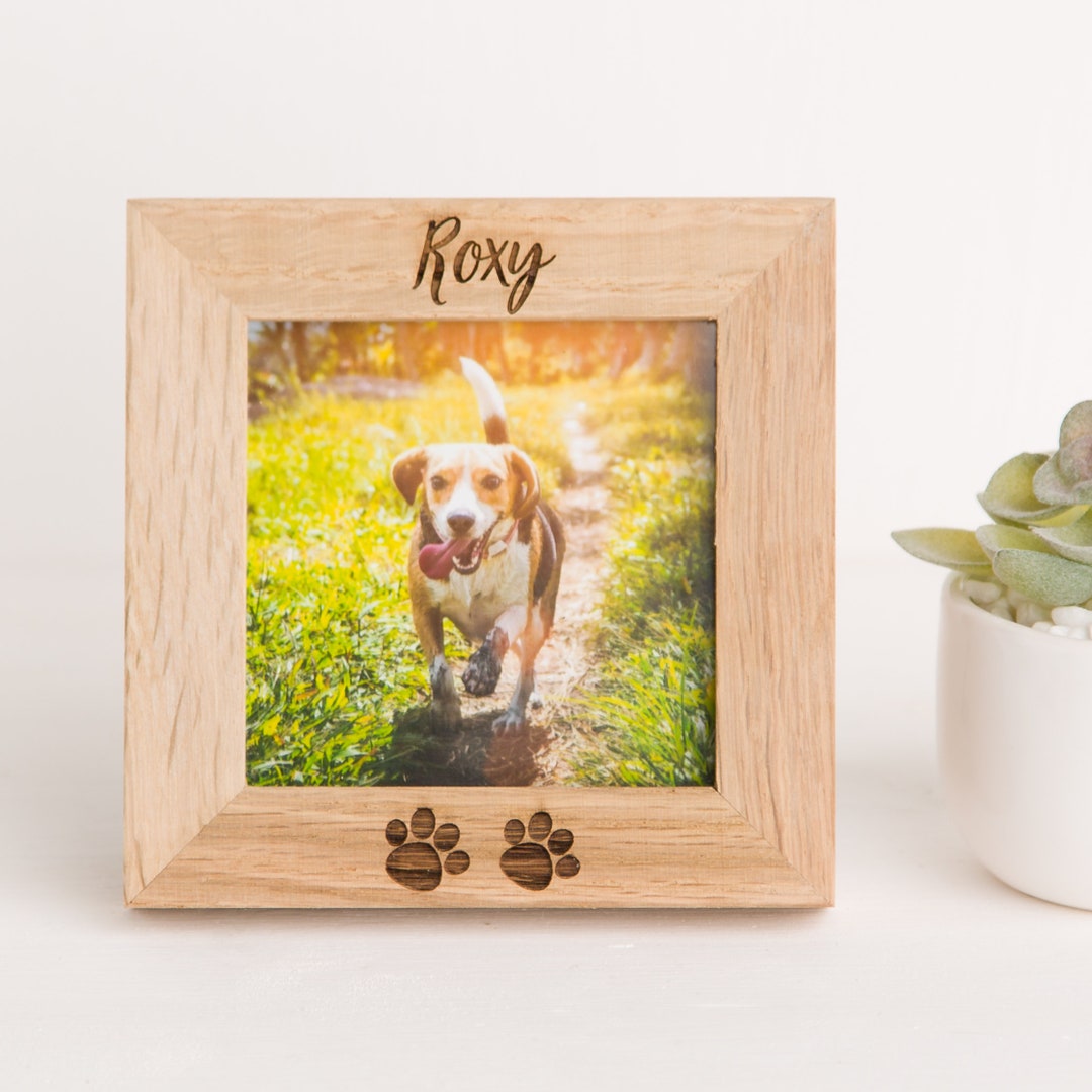 Personalised Paw Print Square Oak Photo Frame, Pet Memorial, Dog or Cat ...