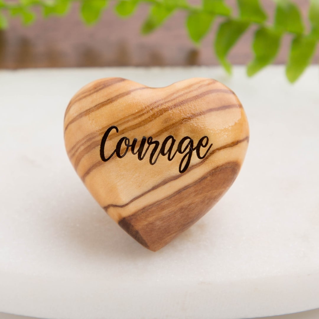 Courage Olive Wood Heart Word Token Cancer Support Heart - Etsy