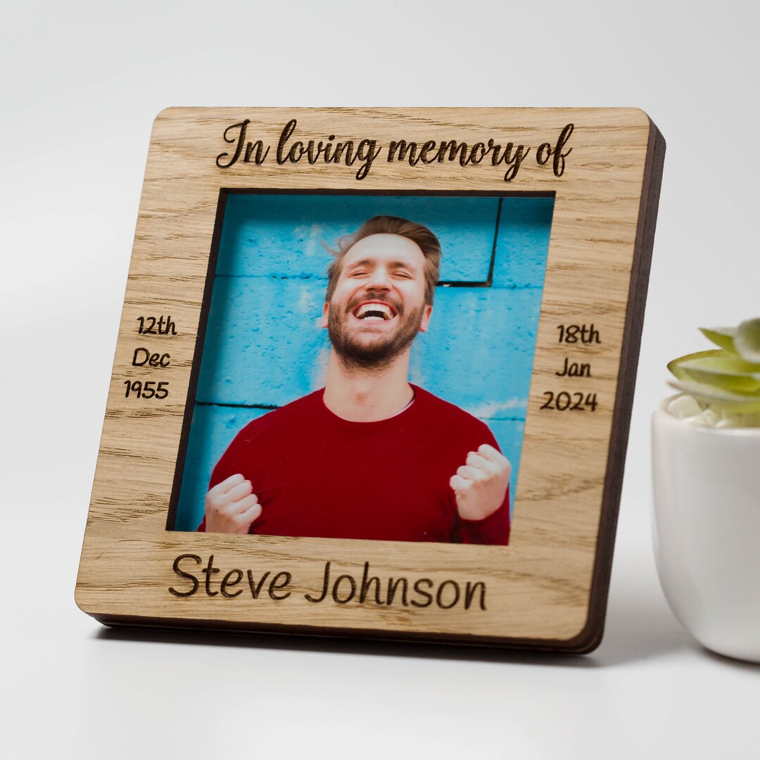 Personalised in Loving Memory Photo Frame, Oak Wood, Bereavement Gift ...